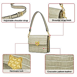 Leather Shoulder Handbags for Women, Split Cowhide Crossbody Hobo Handbags Womens Crocodile Embossed Shoulder Bags, Gray