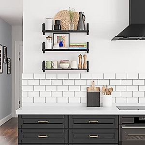 Wallniture Toledo Floating Shelves for Living Room Wall Shelves Office & Kitchen Organization Bedrom Wall Decor Toy Storage Black Bookshelf Set of 3