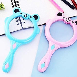 2 PC Children's Students Reading Magnifying Glass Hand-held Handle Foldable Kids Magnifying Glass Magnifying Glasses are Great for Read, Coins, Stamps, Map, Inspection (Blue+Pink)