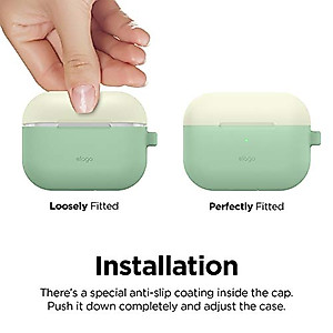 elago Duo AirPods Pro Case with Keychain Designed for Apple AirPods Pro Case Cover, 2 Caps + 1 Body (Front LED Visible) [ Classic White, Peach + Pastel Green ]