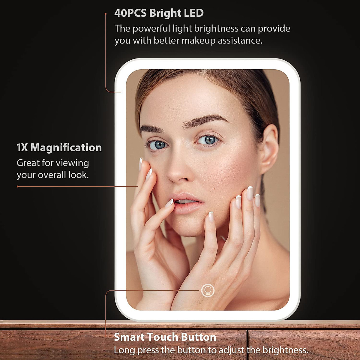 NEZZOE Lighted Makeup Mirror, USB Rechargeable Portable Compact LED Vanity Mirror with Touch Screen Dimming