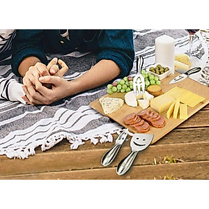 NewlineNY Stainless Steel 4 Pieces Smiling Faces Cheese Knife Set: Hard and Soft Cheese Knives, Serving Fork & Cheese Spreader