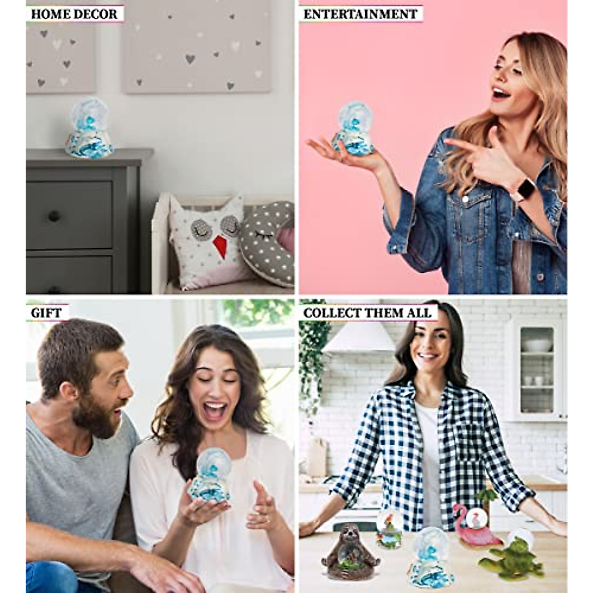 COTA Global Dolphin Stone Snow Globe - Sparkly Water Globe Figurine with Sparkling Glitter, Collectible Novelty Ornament for Home Decor, for Birthdays, Christmas, and Valentine's Day