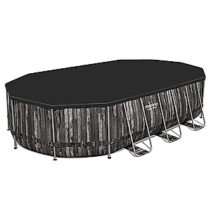 Bestway Power Steel 20' x 12' x 48" Oval Metal Frame Above Ground Outdoor Swimming Pool Set with 1500 GPH Filter Pump, Ladder, and Pool Cover