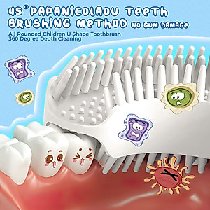 AURUZA Kids U Shaped Toothbrush Food Grade Soft Silicone Brush Head,U-Type 360° Oral Toothbrush Cleaning with Handle Design for Kids（2-6 Years Old）