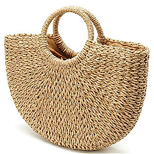 Womens Large Straw Bags Beach Tote Bag Hobo Summer Handwoven Bags Purse With Pom Poms