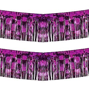 Blukey 10 Feet by 15 Inch Purple Foil Fringe Garland - Pack of 2 | Shiny Metallic Tinsel Banner | Ideal for Parade Floats, Bridal Shower, Wedding, Birthday, Christmas | Wall Hanging Drapes
