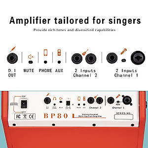 Coolmusic BP80 Battery Powered Acoustic Guitar Amplifier- Portable Bluetooth Speaker 100W, 6 Inputs,3 Band EQ,Orange