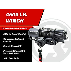 SuperATV 4500 lb Winch For UTV/ATV | Complete Black Ops Winch Kit | Waterproof Seals And Solenoid | 1.3 HP Motor | 166:1 Gear Ratio