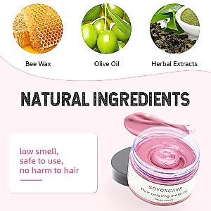 SOVONCARE Pink Hair Styling Wax, Temporary Hair Color Cream for DIY Hairstyle, Cosplay, Halloween, Date - 4.23 oz