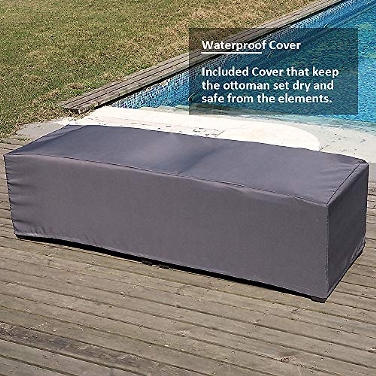 SUNSITT Patio Furniture Ottoman Outdoor Wicker Footstool with Waterproof Furniture Cover