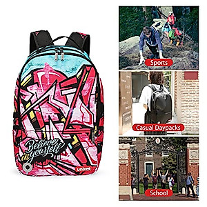 Hip Hop Backpack Teens,Graffiti Backpack for School,Casual Daypack,Designer Laptop Backpack,Computer Backpack for Laptop 15.6 Inch,High School Backpack Pink,College Backpack with USB Charging Port