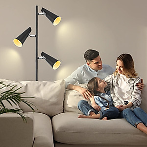 Industrial Floor Lamp,Modern Floor Lamp with 3 LED GU10 Bulbs,Foor Lamps for Living Room,Flexibly Rotatable Light Head,Black Tall Standing Lamp for Bedroom Reading,Home,Office-50,000hrs Lifespan