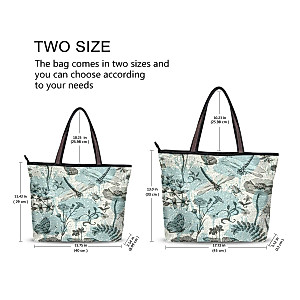QMXO Animal Dragonfly Flower Leaves Handbags and Purse for Women Tote Bag Large Capacity Top Handle Shopper Shoulder Bag