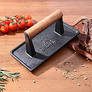 UNCO- Cast Iron Grill Press, 8.5 x 4.1 Inch, 2.6 lbs, Burger Press for Griddle, Sandwich Press, Bacon Press for Griddle, Griddle Press, Meat Press Cast Iron, Hamburger Press for Griddle