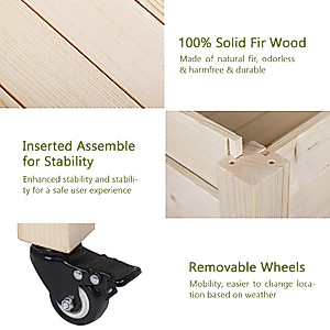 LYNSLIM Wooden Raised Garden Bed with Wheels & Shelf Elevated Planter Box for Flower Vegetable Grow, Natural Cedar Wood Frame Gardening Planting Bed,Easy Assembly