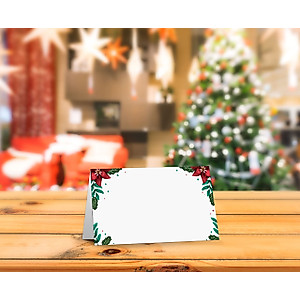 Table Place Card, Christmas Themed Tent Style Cards, Pack of 25 Half-Fold Reception Place Card, Perfect for Christmas Party, Wedding, Bridal & Baby Shower, Birthday, Banquet and Special Events A15