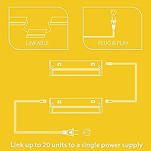 GETINLIGHT Swivel Dimmable LED Under Cabinet Lighting, Selectable White 2700K/ 4000K, 12-inch, Plugged-in Only, White Finished, IN-0109-2-WH