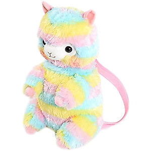 TOLLION Plush Stuffed Animal Backpack Bunny Backpack With Adjustable Gift For Women Girl (Rainbow Alpaca)