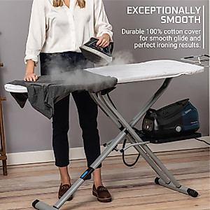 Rowenta Pro Compact Ironing Board with Hanger Rack 18 x 54 Inches Space Saving, Folding, 4 Legs IB9100,Beige