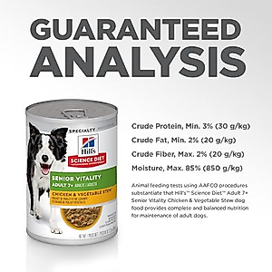 Hill's Science Diet Senior Vitality, Senior Adult 7+, Senior Premium Nutrition, Wet Dog Food, Chicken & Vegetables Stew, 12.5 oz Can, Case of 12