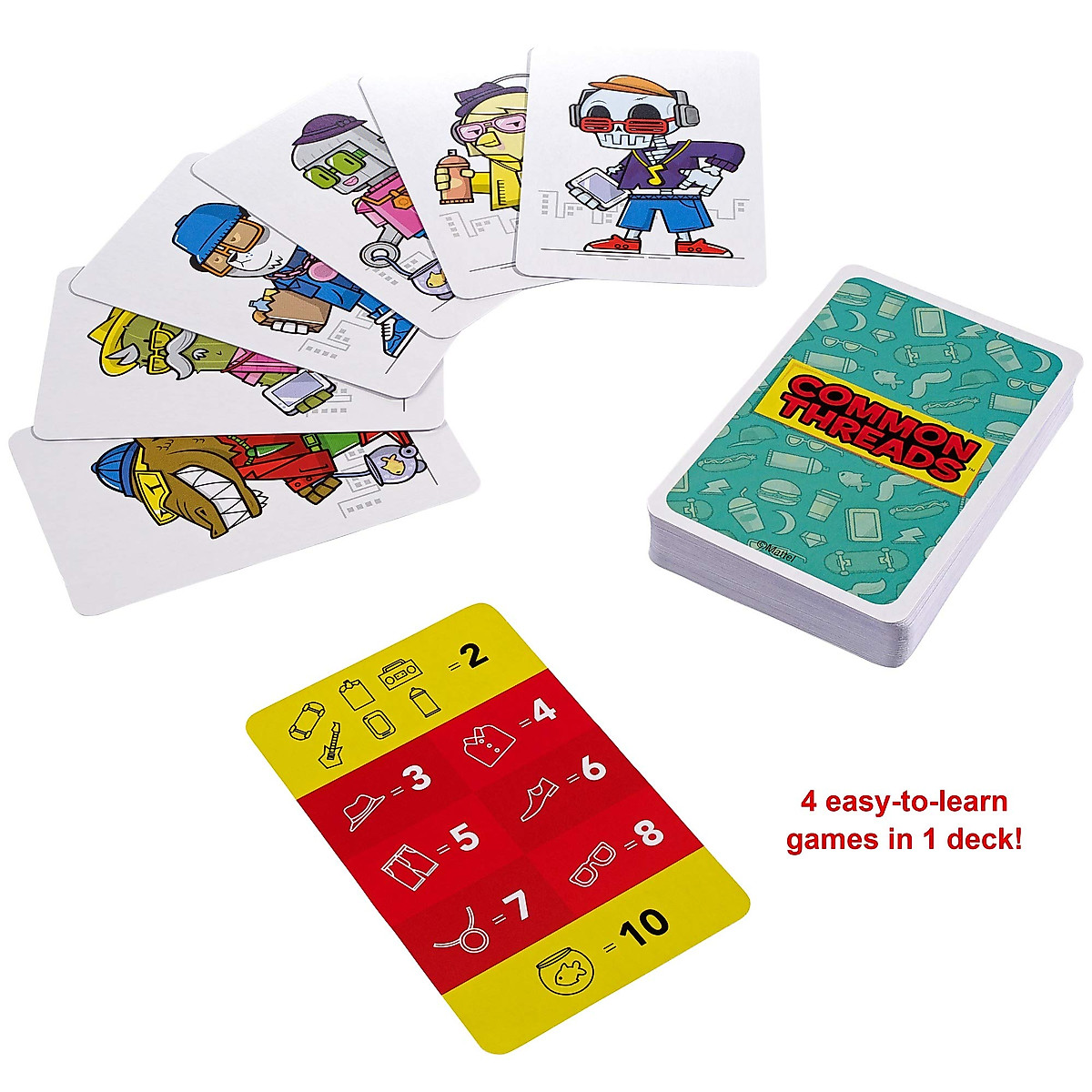 Mattel Games Common Threads 4-in-1 Family Card Game, Matching Game for 7 Year Olds and Up, Multi (GMK70)
