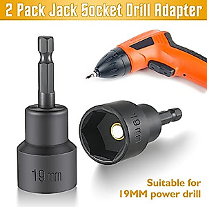 RV Leveling Scissor Jack Socket Drill Adapter, 1/4 Inch Quick Connect Hex Shank, Fits 3/4 Inch or 19 mm Hex Drive Jacks, for Car Auto Camper Stabilizers, 2 Pieces