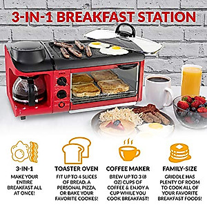 Nostalgia Retro Countertop Microwave Oven - Large 800-Watt - 0.9 cu ft - 12 Pre-Programmed Cooking Settings & Retro 3-in-1 Family Size Electric Breakfast Station, Non Stick Die Cast Grill/Griddle
