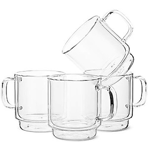 BTaT- Stackable Espresso Cups, Demitasse Cups, Set of 4 (5.0 oz, 150 ml), Glass Coffee Mugs, Double Wall Glass Cups, Clear Coffee Cup, Tea Glass, Espresso Glass, Glass Tea Cups, Mother's Day Gift