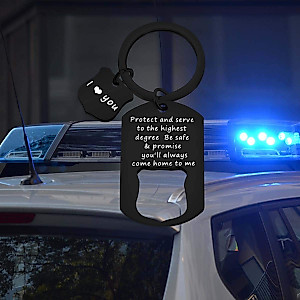 Police Officer Gift Protect And Serve Be Safe And Come Home To Me Keychain Cop Gift For husband Police Graduation Gift (Protect Serve-black Key)