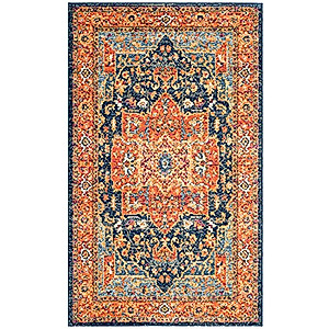 SAFAVIEH Evoke Collection 3' x 5' Blue/Orange EVK275C Oriental Medallion Distressed Non-Shedding Living Room Bedroom Accent Rug