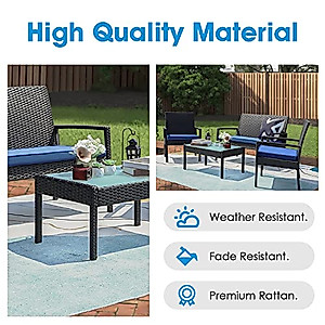 KAWIVAST 4 Pieces Patio Furniture Set, Wicker Patio Furniture Sets, PE Rattan Outdoor Furniture, Outdoor Conversation Sets, Deck Furniture Sets, All-Weather Patio Furniture