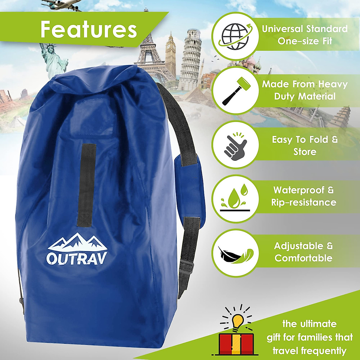 Car Seat Travel Bag with Backpack Straps – Protective Airport Approved Airplane Baggage Gate Check Luggage Storage Sack for Traveling with Booster or Carseat – Universal 2-in-1 Carrying Jacket System