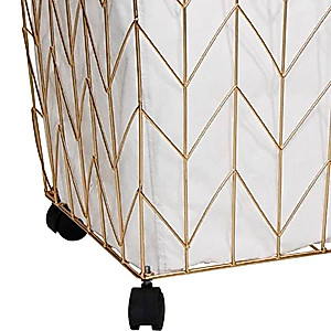 SEDLAV Metal Laundry Hamper with Wheels, Gold & Natural, Square Chevron Pattern