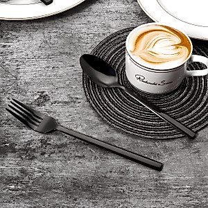 40-Piece Silverware Flatware Set, Stainless Steel Cutlery Set, Mirror Polished Utensils for 8, Includes Forks Spoons Knives Silverware, Dishwasher Safe (black)