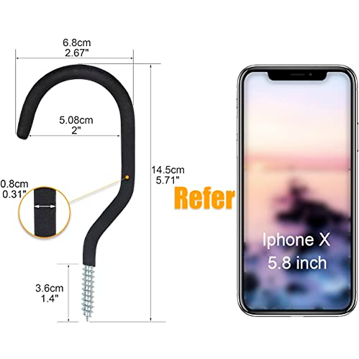 KURUI Bike Hooks for Garage Wall, 6 Pack Heavy Duty Bicycle Hangers for Hanging with PVC Coating, Wall Mount Bicycle Storage for Ceilings, Space Saving Utility Organizer for Basement Warehouse