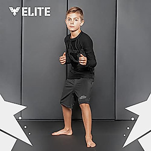 Elite Sports Rash guards for boys and girls, full sleeve compression BJJ kids and youth rash guard (Black, Medium)