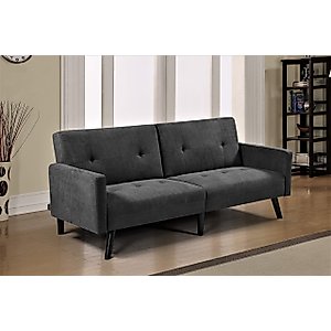 US Pride Furniture Velvet Square Arm Sofa Bed Sofabed, Dark Grey