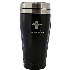 Ford Mustang Tri-Bar Black Stainless Steel Travel Mug Tumbler