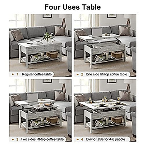 FABATO 41.7" Lift Top Coffee Table, 4 in 1 Multi-Function with Storage for Living Room, Coffee Table Converts to Dining Table for Dining Reception Room, Gray