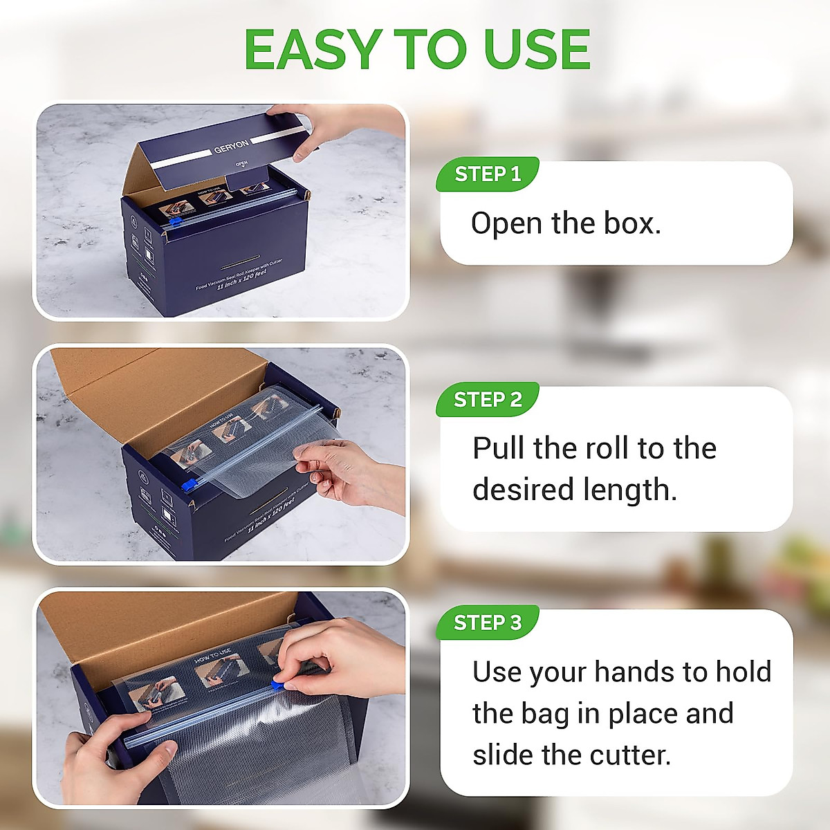 GERYON Vacuum Sealer Bags, 11" x 120' Rolls with Cutter Box, 4 Mill Vacuum Seal Bags for All Vacuum Sealer Machines, Perfect for Food Storage, Meal Prep, Sous Vide Cooking