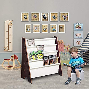Yescom Kids Book Shelf Sling Storage Rack Organizer Bookcase Display Holder Walnut