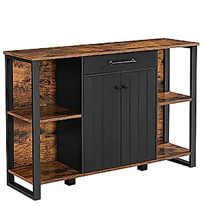 VASAGLE Buffet Cabinet, Kitchen Sideboard, Storage Organizer with Drawer, Shelves, Door, for Living Room Hallway, Rustic Brown and Black ULSC103B01