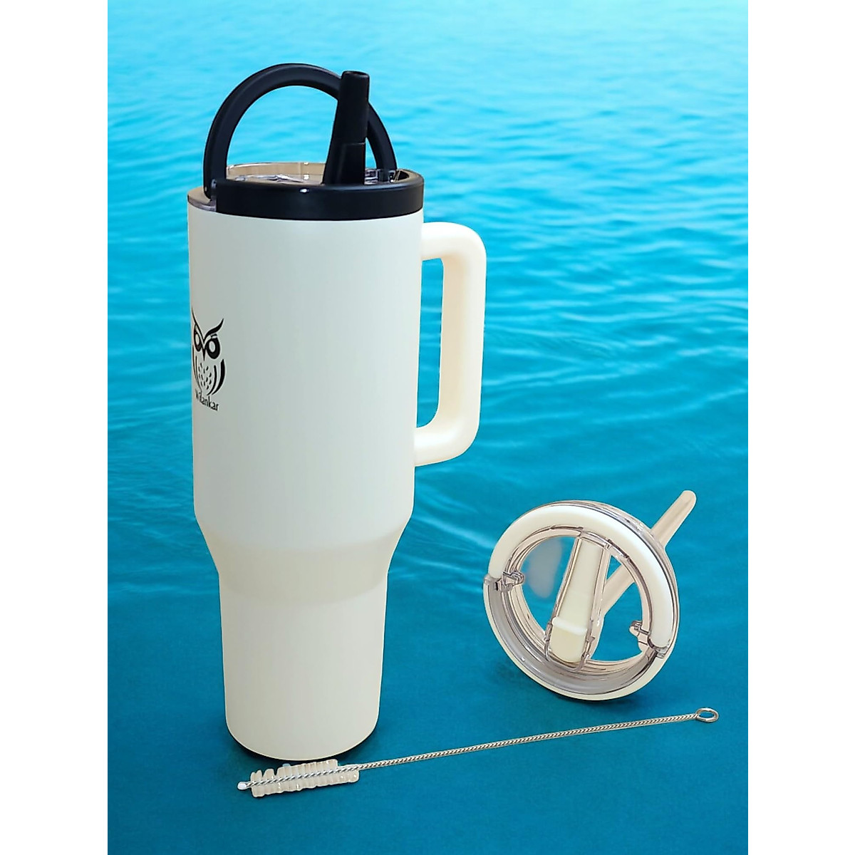 WILANKAR Tumbler 40oz Water Bottle with Lid, Handle & Flip Straw – Leakproof, Cup Holder-Friendly Travel Cup, Insulated Stainless Steel, Dishwasher-Safe, BPA-Free (Cream)