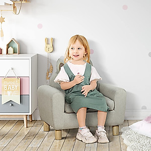 Qaba Kids Sofa, Toddler Armchair and Couch with Cat Ear Backrest and Wooden Legs Preschool, Bedroom, Kindergarten, Grey