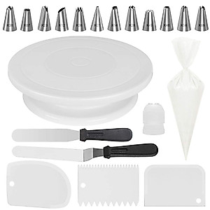 Kootek 69pcs Cake Decorating Supplies Kit, Cake Decorating Set with Cake Turntable Stand, 12 Numbered Icing Piping Tips, 50 Pastry Bags, Straight & Angled Spatula, 3 Scraper & Other Baking Supplies