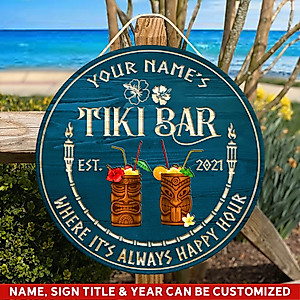 Artsy Woodsy Custom Tiki Bar Printed Wood Sign (Not Real Carved or Neon Sign), Summer Decor, Pool Sign, Backyard Bar & Grill Patio Porch Deck Home Pub Man Cave, Gifts for Beach Lovers (01)