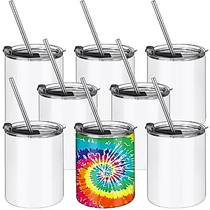 Sublimation Blank Tumblers Bulk 10 oz White Stainless Steel Sublimation Straight Skinny Tumblers with Lids and Straw Double Wall Vacuum Insulated Cups for DIY Heat Press Print(8 Pack)