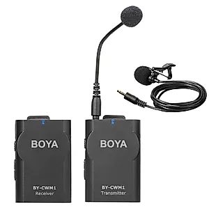 BOYA 2.4GHz Wireless Lavalier Microphone 3.5mm for Cameras, by-CWM1 Wireless Microphone with TRS Gooseneck Microphone for DSLR, Camcorders, Smartphones,Podcast,Interview,Vlogging,Livestream