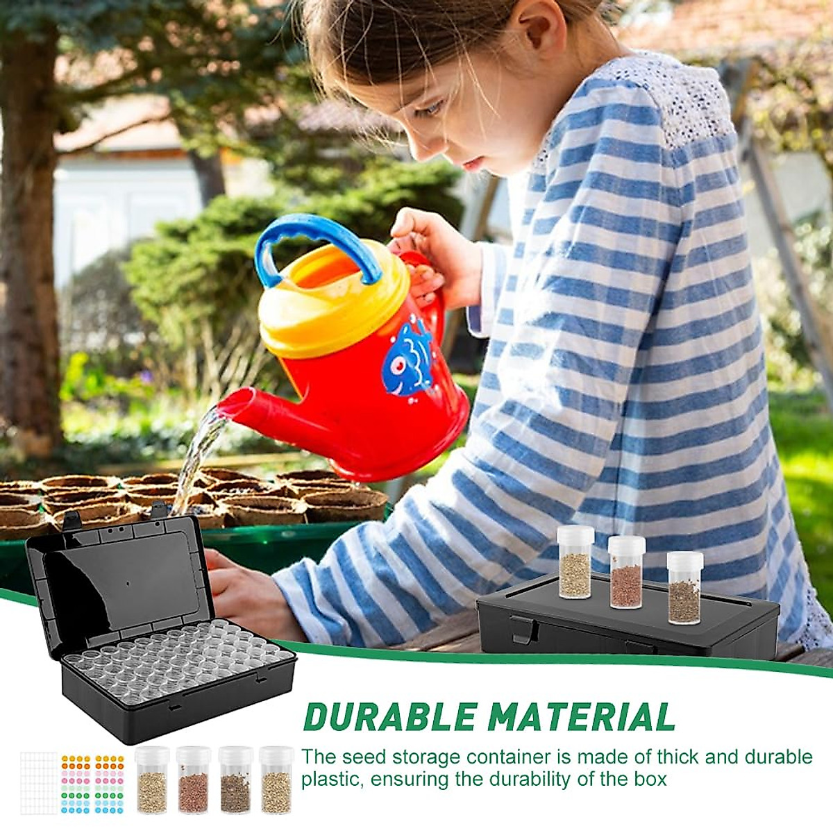 TLPCRKI 60 Slots Seed Storage Box, Opaque Light Proof Seed Organizer Storage Organizer with 3 Sheet Label Stickers, Seed Container for Flower Vegetable Plants Garden